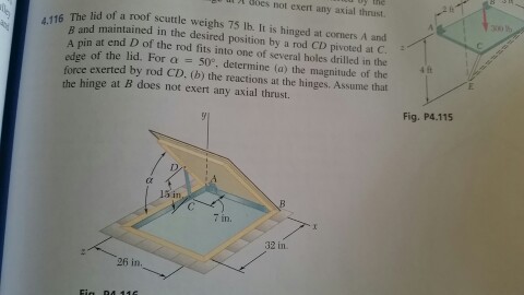 Solved The lid of a roof scuttle weighs 75 lb. It is hinged | Chegg.com