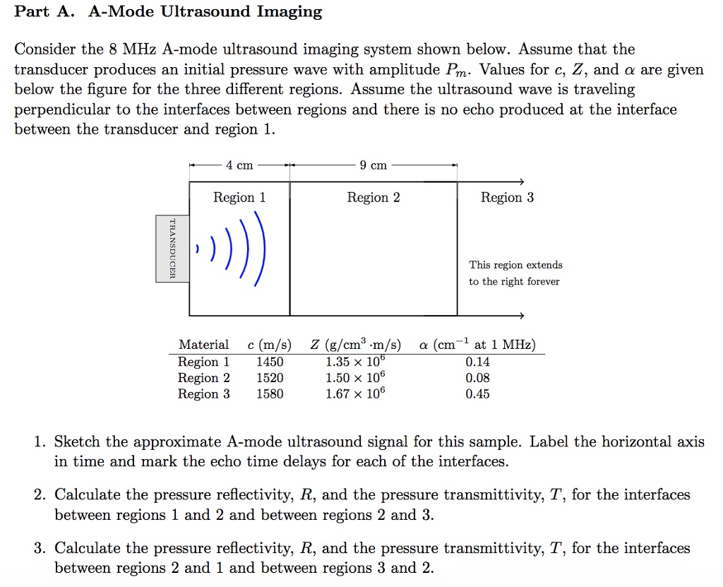 Part A. A-Mode Ultrasound Imaging Consider the 8 MHz | Chegg.com