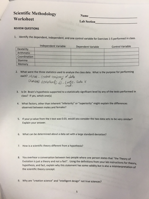 Solved Scientific Methodology Name Worksheet Lab Section | Chegg.com