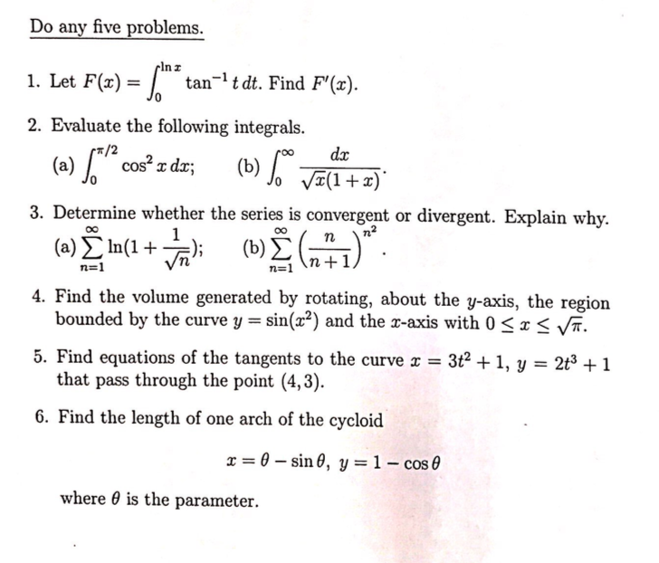 Solved Let F(x) = integral^ln x_0 tan^-1 t dt. Find F'(x). | Chegg.com Solved Let F(x) = integral^ln x_0 tan^-1 t dt. Find F'(x). | Chegg.com