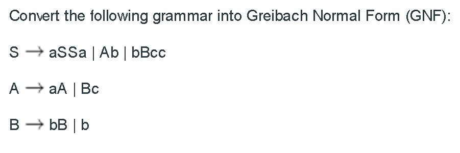 Solved Convert the following grammar into Greibach Normal | Chegg.com