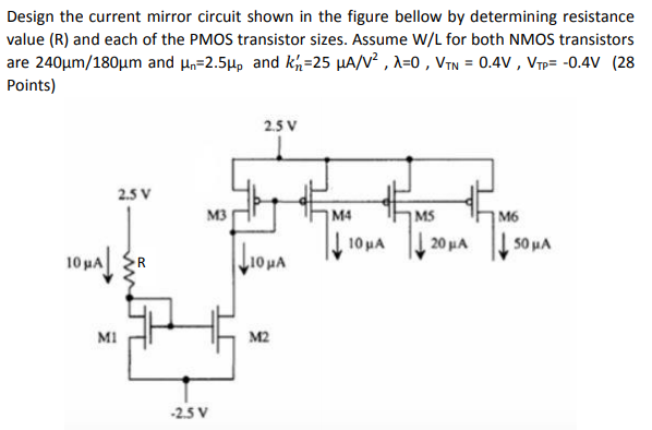 Solved Design the current mirror circuit shown in the figure | Chegg.com