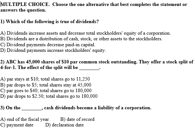 Solved Accounting Multiple choice: Their is only one correct | Chegg.com