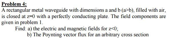 Solved Rectangular metal waveguide Problem 4: A rectangular | Chegg.com