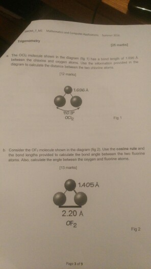 Solved The OCl_2 molecule shown in the diagram has a bond | Chegg.com