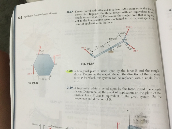Solved Three control rods attached to a lever ABC exert on | Chegg.com