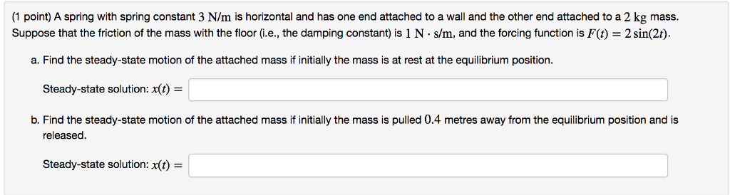 Solved A Spring With Spring Constant 3 N M Is Horizontal And