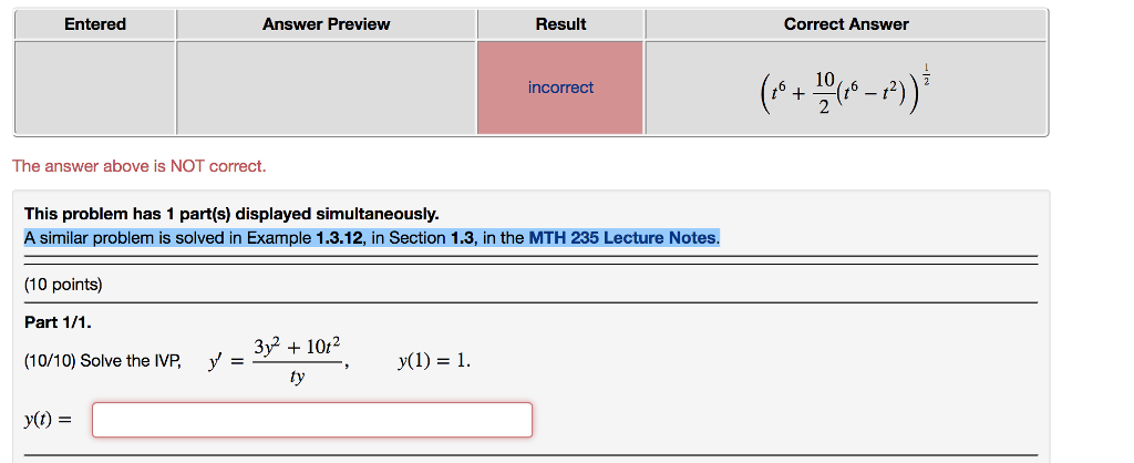 Solved Solve the IVP y' = 3y^2 + 10t^2/ty, y(1) = 1. y(t) = | Chegg.com