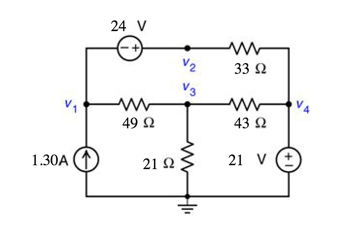 Solved The voltages v1 , v2, v3 and v4 are the node voltage | Chegg.com