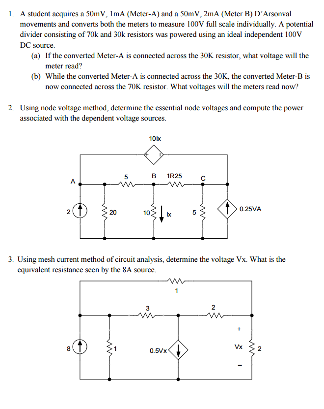 Solved A student acquires a 50mV, 1 mA (Meter-A) and a 50mV, | Chegg.com