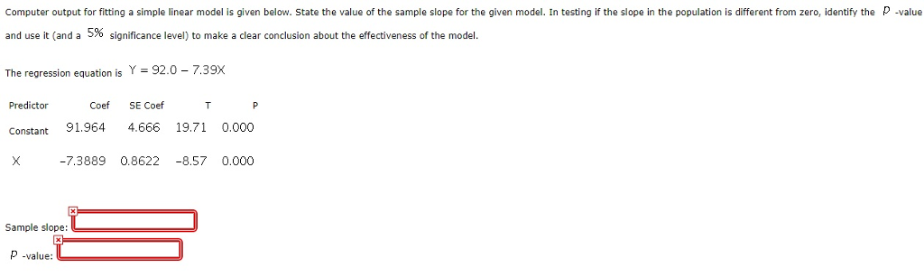 Solved Computer output for fitting a simple linear model is | Chegg.com