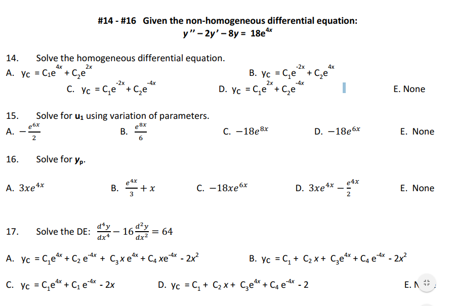 Solved #14-#16 Given the non-homogeneous differential | Chegg.com