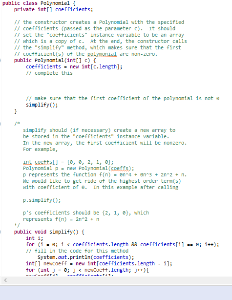 Solved public class Polynomial private int coefficients; the | Chegg.com