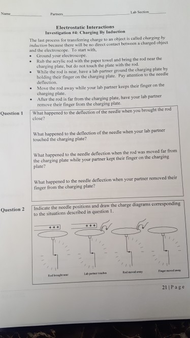 Solved Lab Section Electrostatic Interactions Investigation | Chegg.com