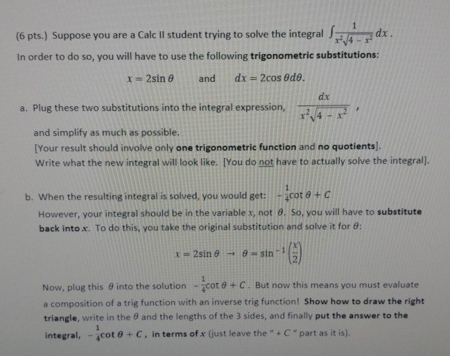 Solved (6 pts.) Suppose you are a Calc Il student trying to | Chegg.com