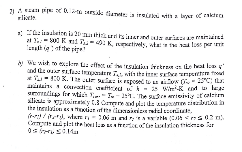 Solved A steam pipe of 0.12-m outside diameter is insulated | Chegg.com