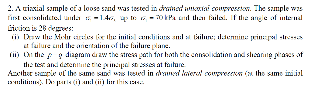Solved A triaxial sample of a loose sand was tested in | Chegg.com