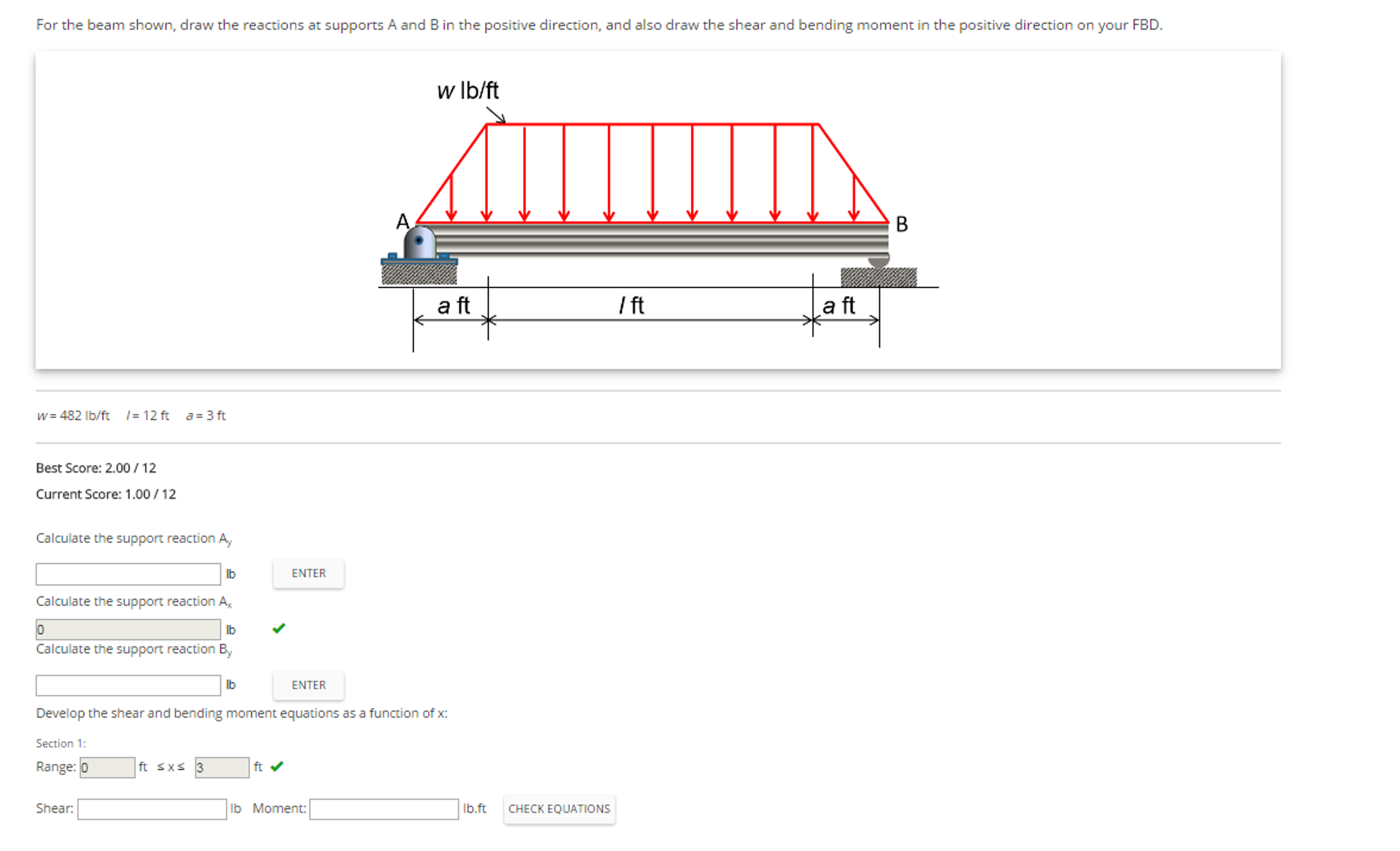 Solved For the beam shown, draw the reactions at supports A | Chegg.com