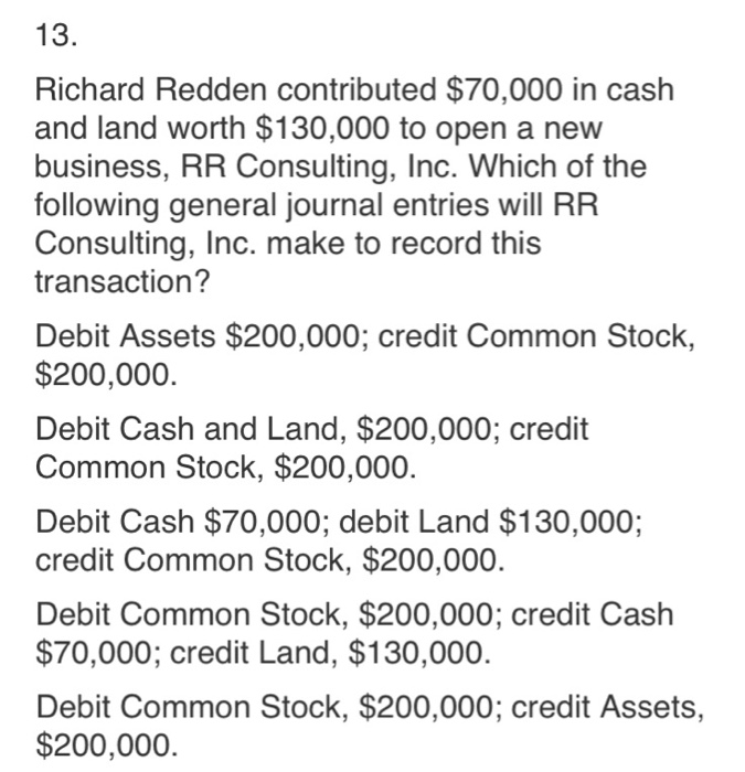 Solved Richard Redden contributed $70,000 in cash and land | Chegg.com