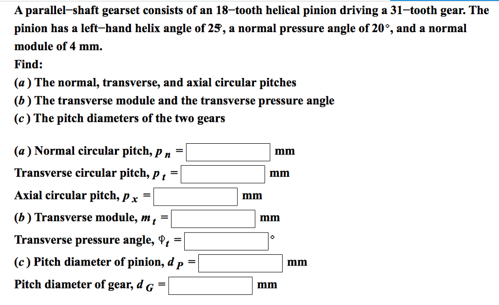 Solved A parallel-shaft gearset consists of an 18-tooth | Chegg.com