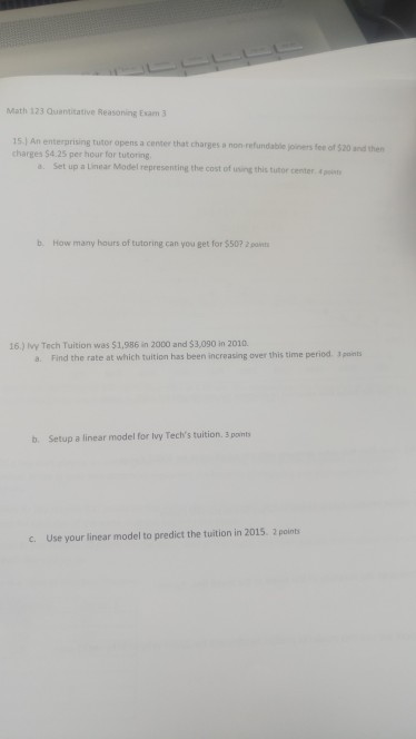 Solved Math 123 Quantitative Reasoning Esam 3 15.) An | Chegg.com