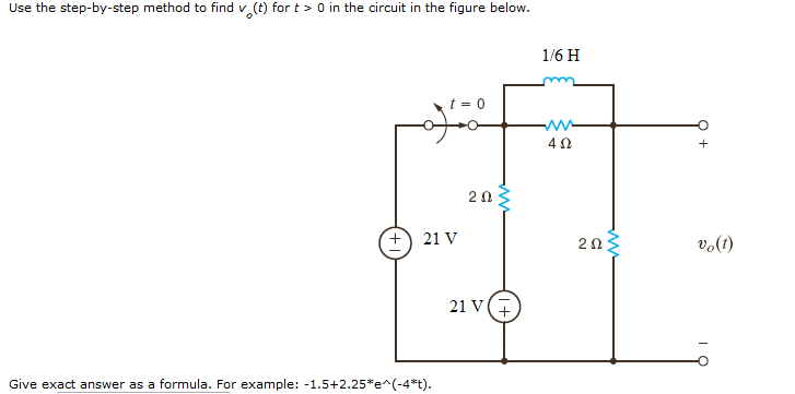 Use the step-by-step method to find v0(t) for t > 0 | Chegg.com