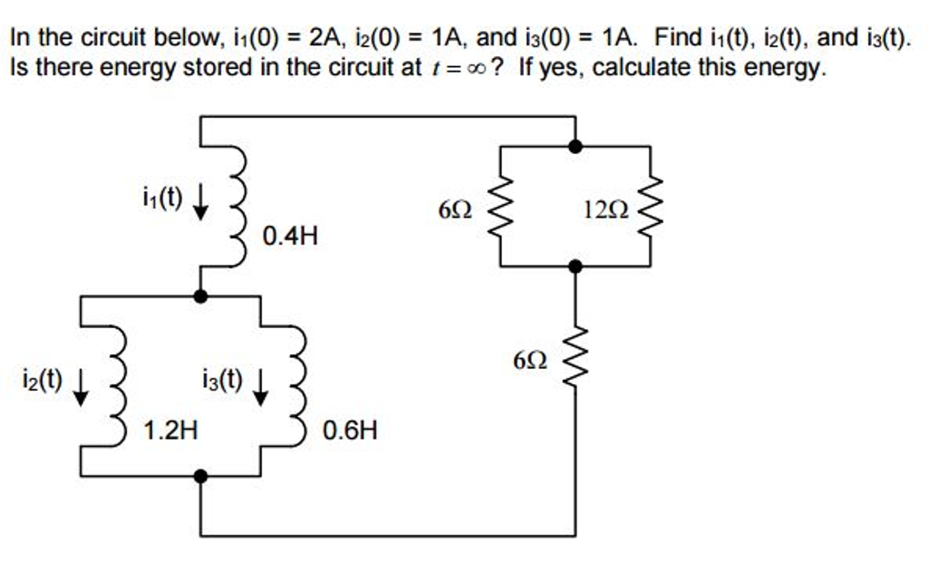 Solved In the circuit below, i1(0) = 2A, i2(0) = 1A, and | Chegg.com
