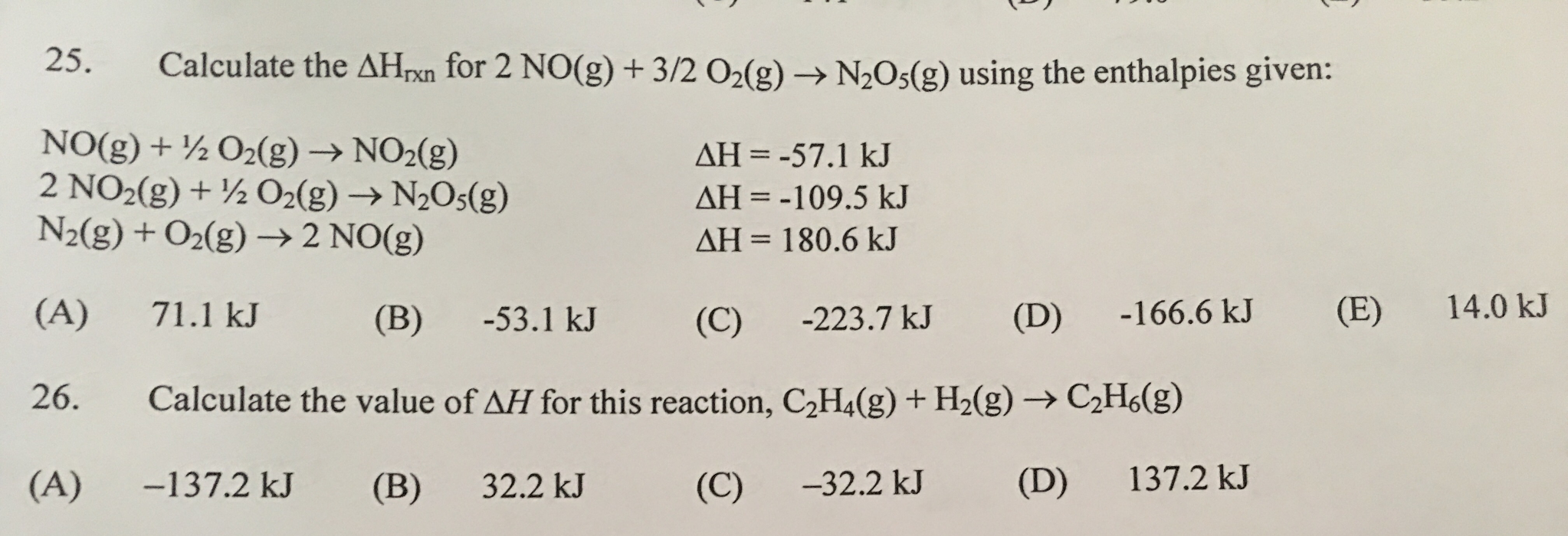 Solved Calculate the delta H_rxn for 2 NO(g) + 3/2 O_2(g) | Chegg.com