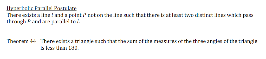 Solved Hyperbolic Parallel Postulate There exists a line l | Chegg.com