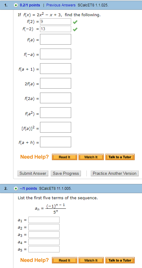 Solved 1. +0.2/1 points | Previous Answers SCalcET8 1.1.025 | Chegg.com