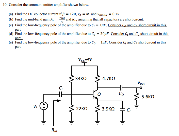 Solved Consider the common-emitter amplifier shown below. | Chegg.com
