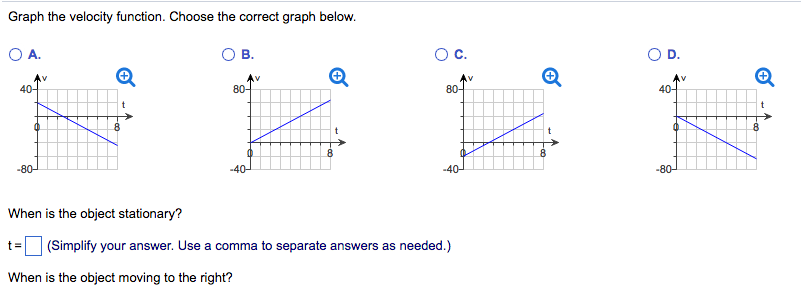 Solved Graph the velocity function. Choose the correct graph | Chegg.com