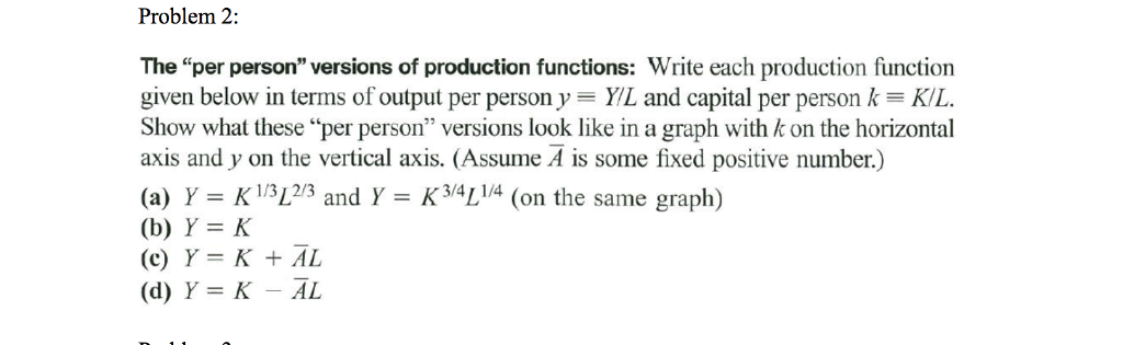 Solved The Per Person Versions Of Production Functions 2019