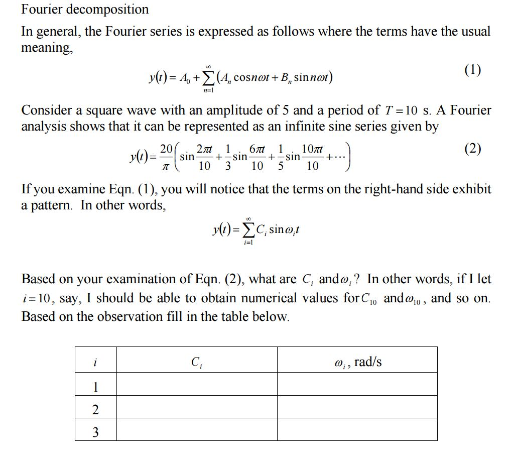 Solved Fourier Decomposition In General The Fourier Series