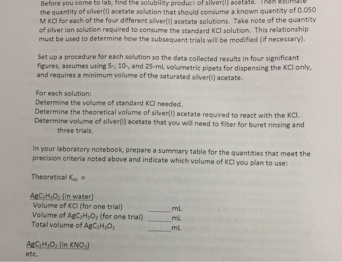 Solved Before you come to lab, find the solubility product | Chegg.com