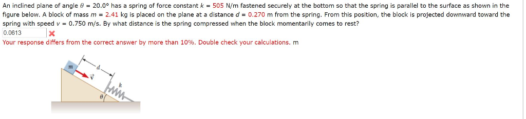 Solved An inclined plane of angle = 20.0° has a spring of | Chegg.com