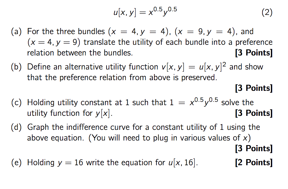 Solved Consider the following Cobb-Douglas utility function | Chegg.com