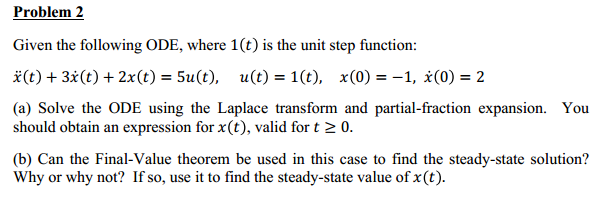 Solved Given the following ODE, where 1(t) is the unit step | Chegg.com