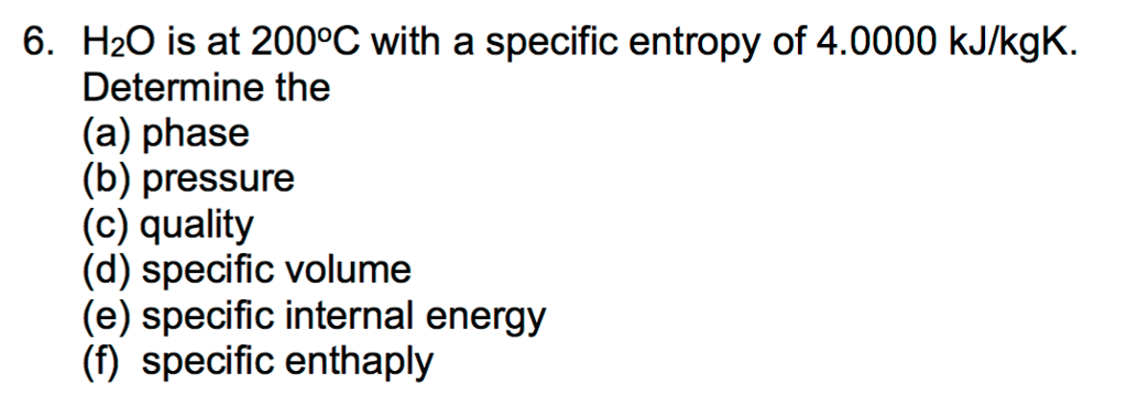 Solved H_2O is at 200 degree C with a specific entropy of | Chegg.com