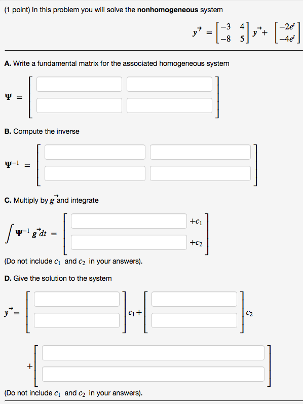 Solved (1 point) In this problem you will solve the | Chegg.com