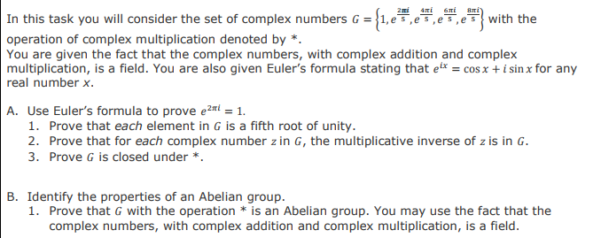 Solved In this task you will consider the set of complex | Chegg.com