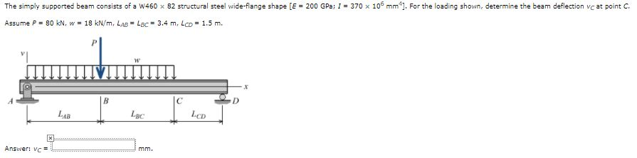 Solved The simply supported beam consists of a W460 × 82 | Chegg.com