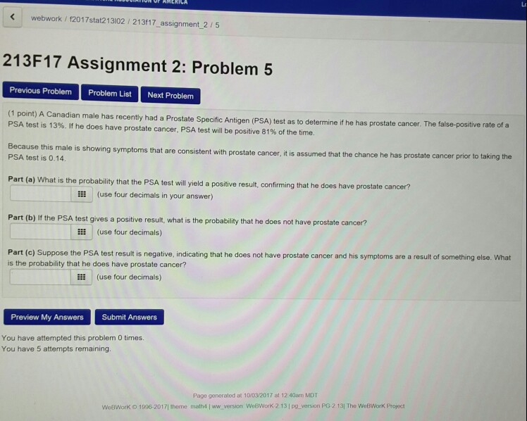 Solved Webwork 120 17stat2 1302 213117 Assignment 2 5 