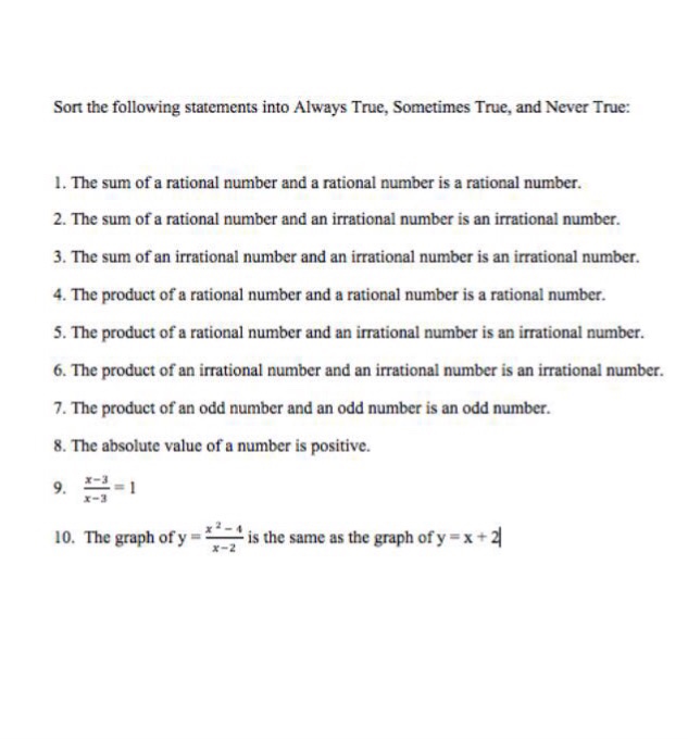 Solved Sort The Following Statements Into Always True