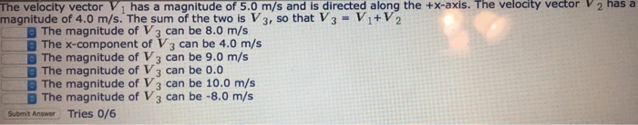 Solved The velocity vector V_1 has a magnitude of 5.0 m/s | Chegg.com