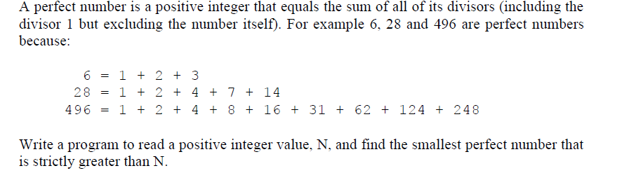 Solved A Perfect Number Is A Positive Integer That Equals 