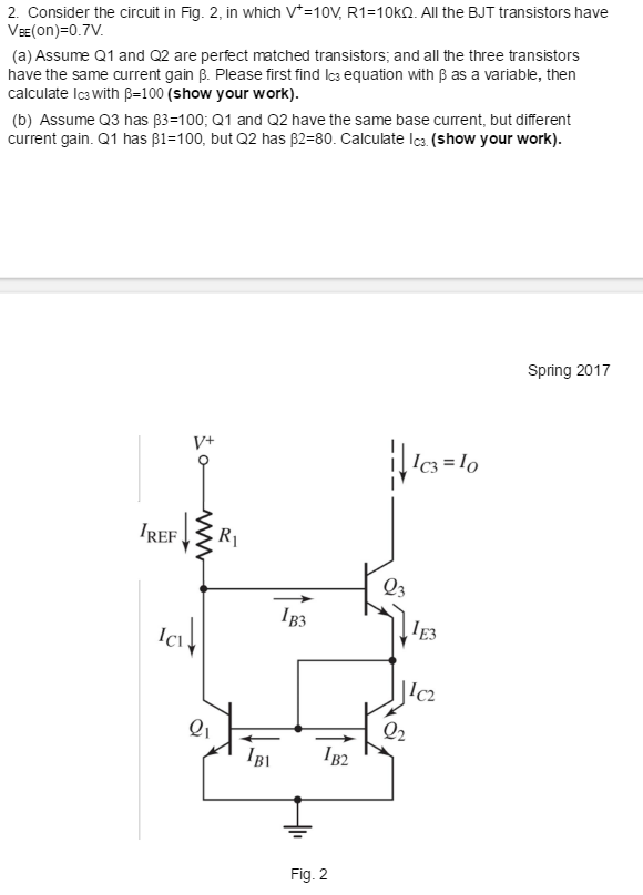 Solved Consider the circuit in Fig. 2, in which V^+ = 10V, | Chegg.com