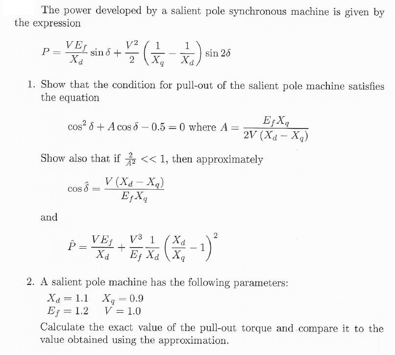 Solved The power developed by a salient pole synchronous | Chegg.com