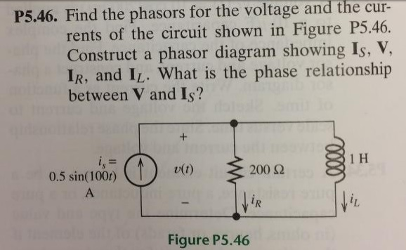 Solved Find the phasors for the voltage and the currents of | Chegg.com