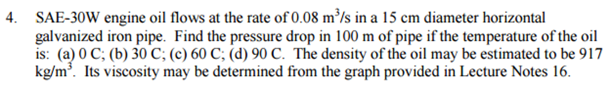 Solved SAE-30W engine oil flows at the rate of 0.08 m^3/s in | Chegg.com